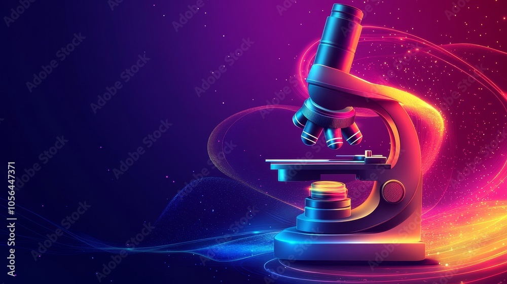 Modern microscope icon with bold colors, placed on a dynamic gradient ...