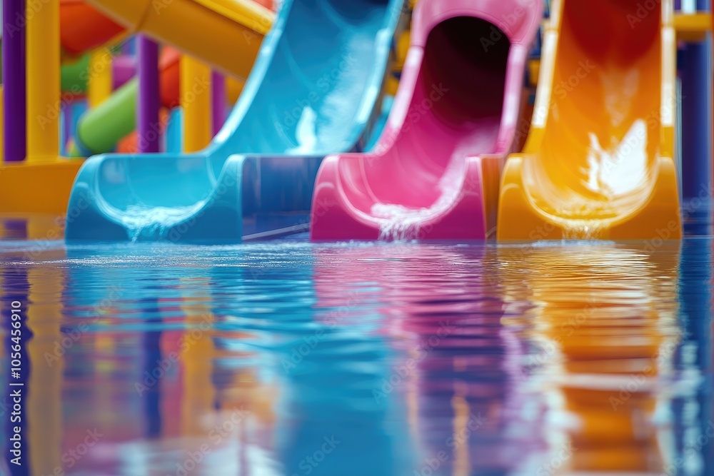 Colorful water slides at a water park. Perfect for websites, blogs, or ...