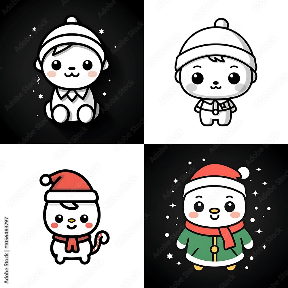christmas cartoon characters element coloring image with transparent ...