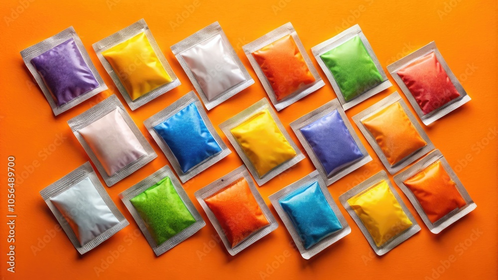 Vibrant snus bags showcasing an array of flavors are neatly lined up ...
