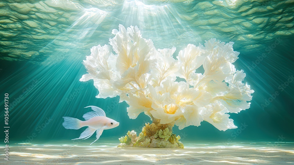 Soft sculptures of mythical underwater animals swimming in a magical ...