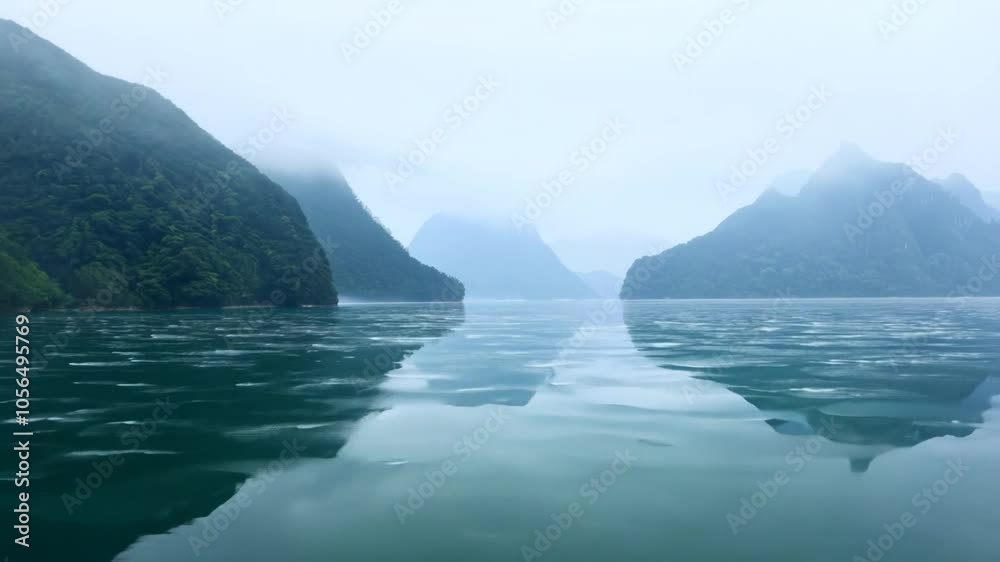 rainy misty virtual video sea reflection overlay nature mountain ...