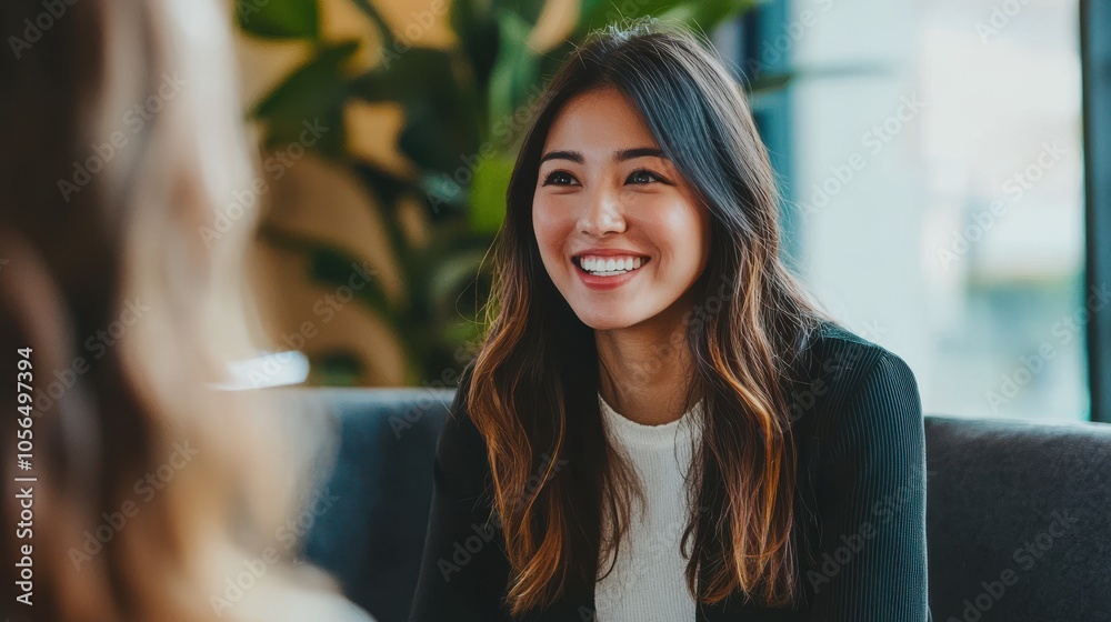 Professional group discussion led by a female executive, guiding a ...