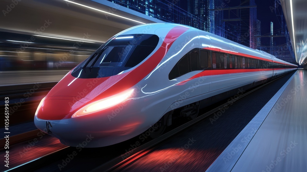 Motion blur effect, High-speed train, high speed, red and white color ...