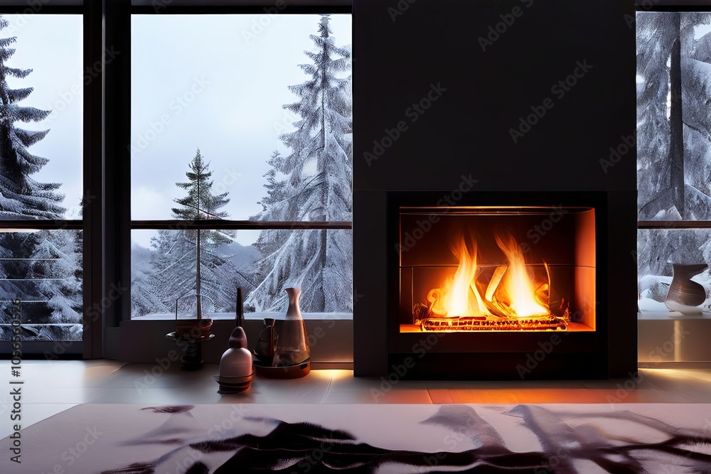 automated fireplace turns on and off based on temperature or use Stock ...