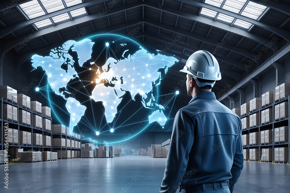 Global Supply Chain Management: Engineer Overseeing Futuristic ...