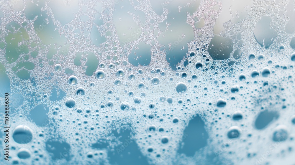 Foam against window glass with detergent on a soiled surface showcasing ...
