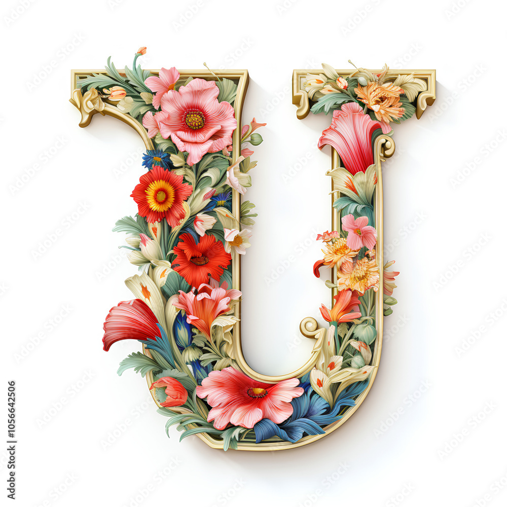 Floral Letter U: Vintage elegance meets modern design in this ...