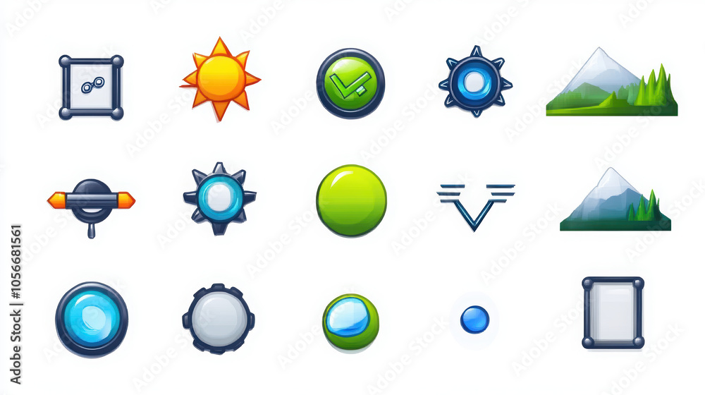 Colorful graphical icons representing clean technology and nature ...