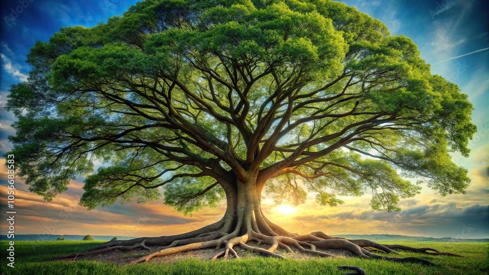 A majestic tree with sprawling branches and roots, symbolizing the ...
