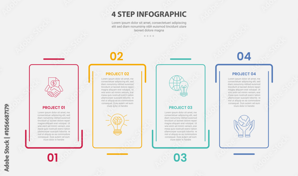 4 points template infographic outline style with 4 point step template ...