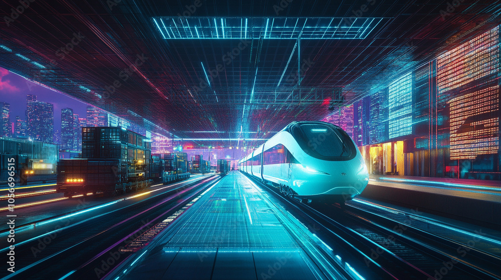 High-speed rail logistics center electric transport vehicles and cargo ...