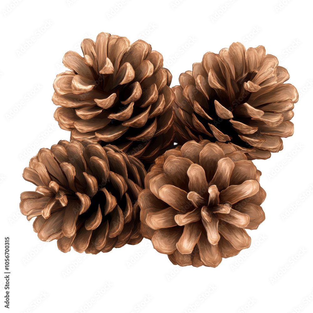 Cluster of pine tree cones clipart illustration in brown color ...