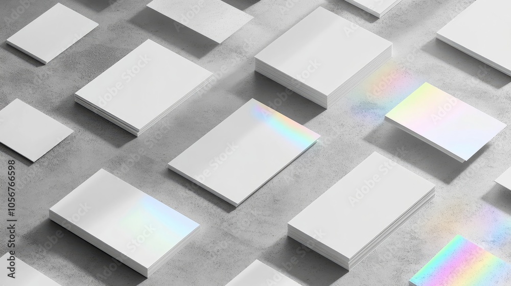 A collection of empty white rectangular mockups including A4 posters ...