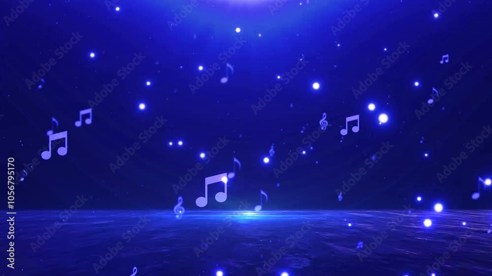 musical notes animation flowing on blue Stock Video | Adobe Stock