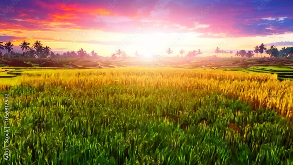 animation video field sunset virtual background seamless 4K view ...