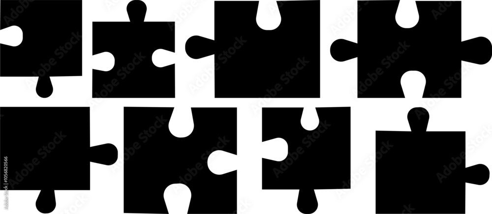 Vector set of puzzle piece silhouettes, various shapes and ...