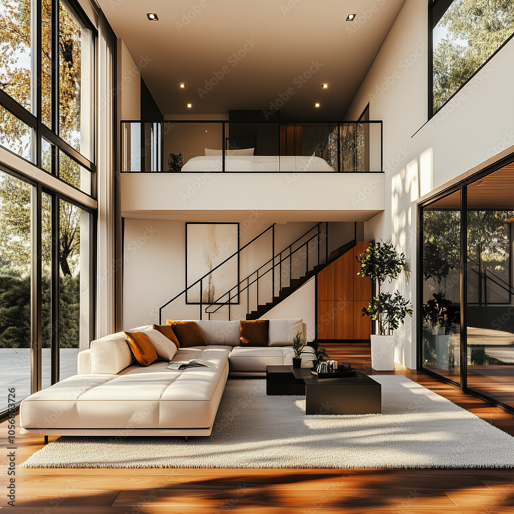 a house with loft design, modern interior design of a home with an open ...