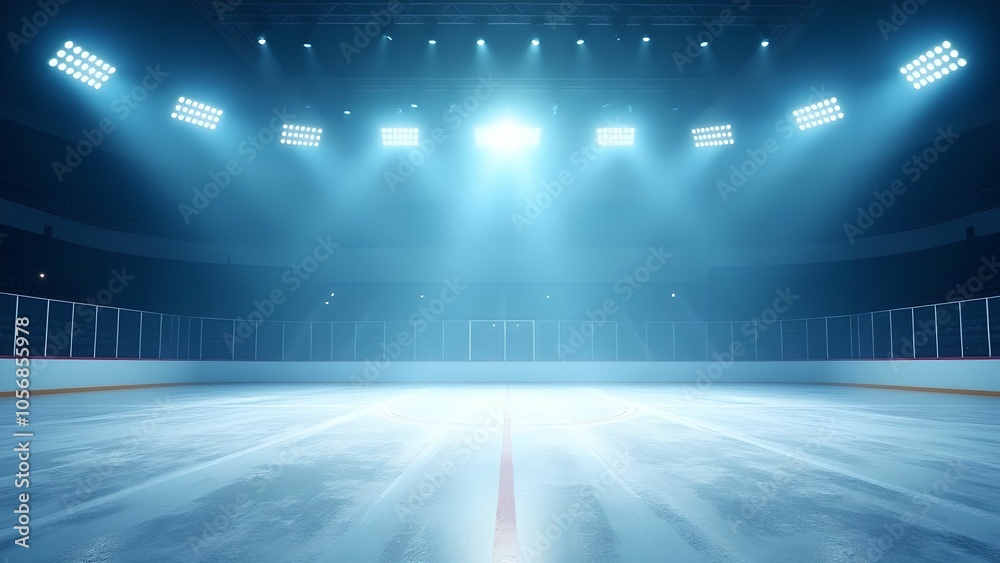 Professional ice rink, sports arena. Stadium with floodlights. Ice ...