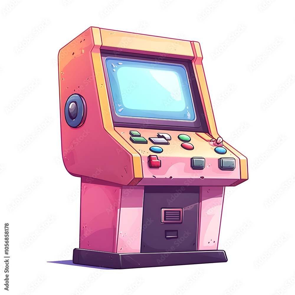 Cartoon arcade game machine with a pixelated scre Stock Illustration ...