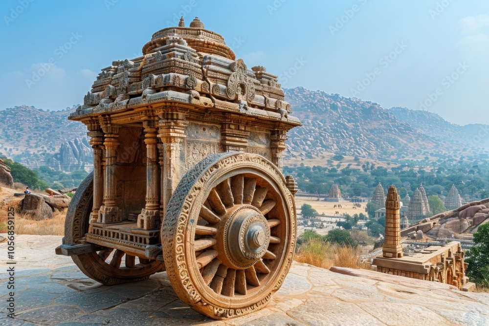 The iconic stone chariot at the Vijaya Vittala Temple in Hampi, a ...