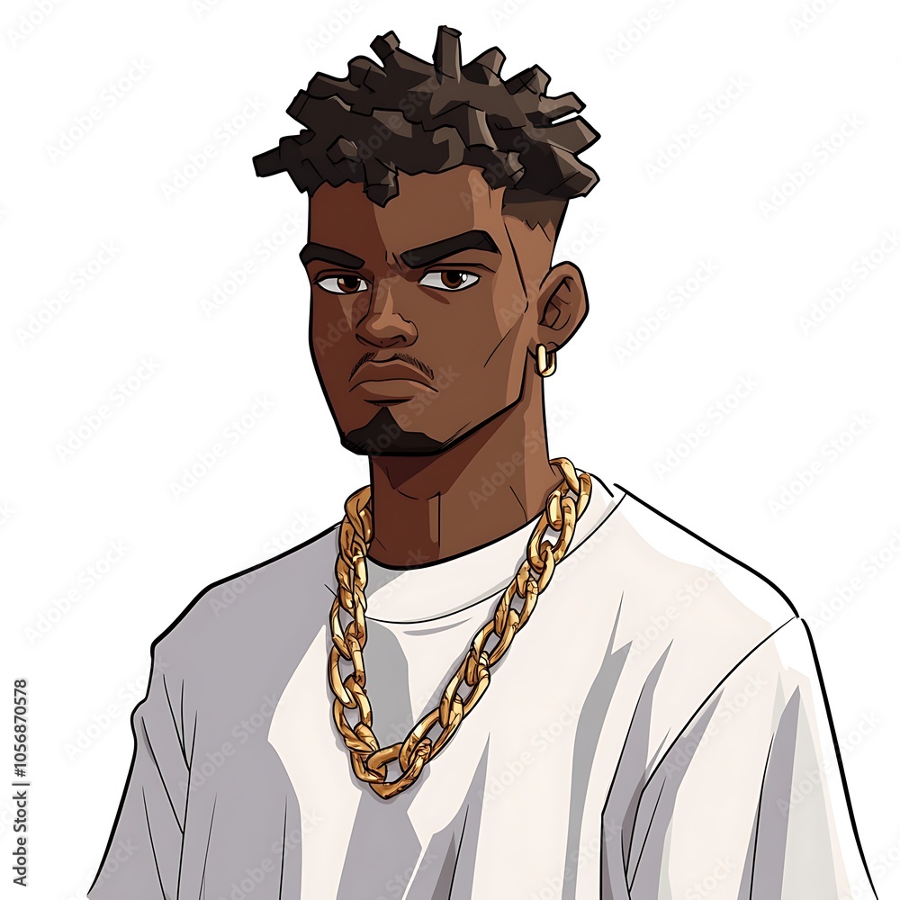 Cartoon guy in a hip-hop style, wearing a baggy t-shirt and gold chain ...