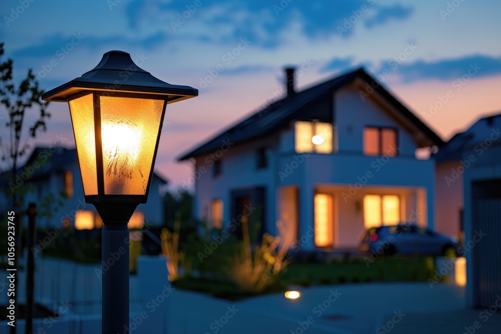 Exterior Light. German-style Street Light Glowing in Modern Bavarian ...
