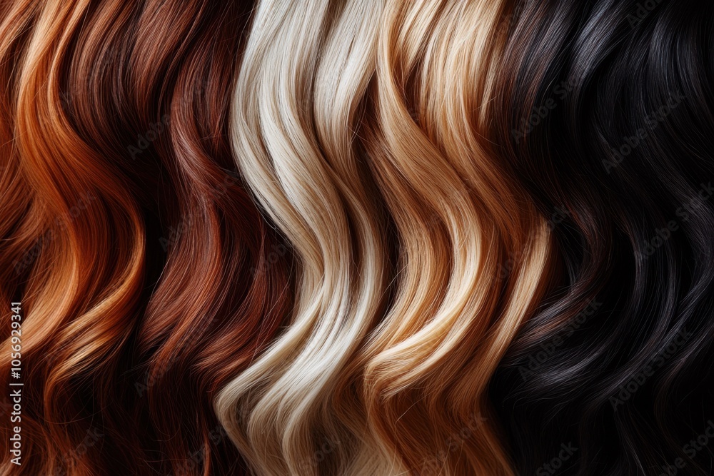 variety of hair colors from natural to balayage shades, close-up of ...