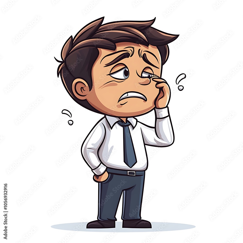 Cartoon employee facepalming with an exasperated look on a white ...