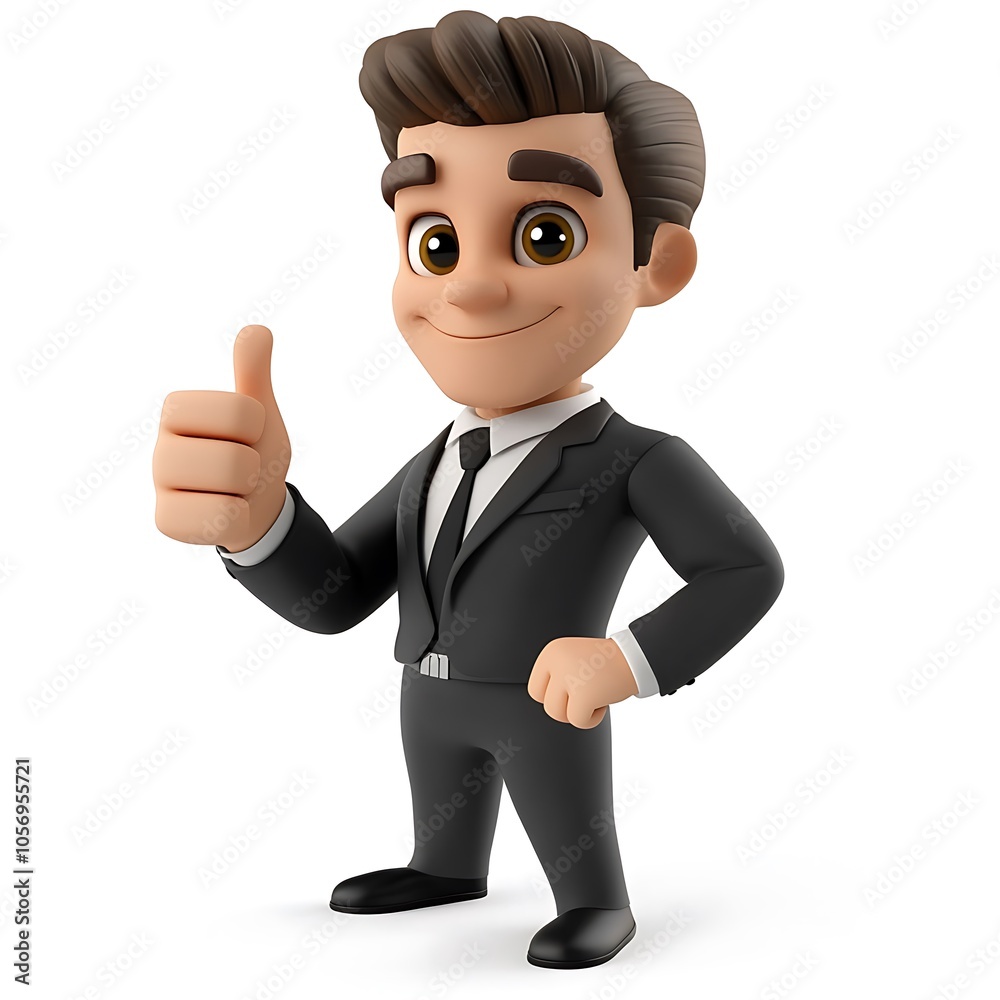 Cartoon employee giving a thumbs-up with a cheerful smile on a white ...