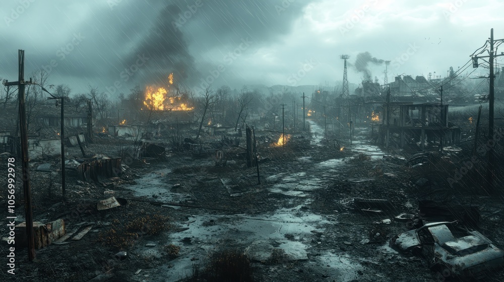 Dystopian Desolation A Post-Apocalyptic City in Ruins, Crumbling ...