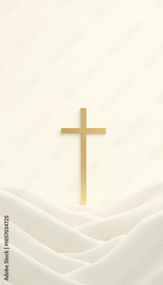 Christian background or wallpaper with a golden cross on a white ...