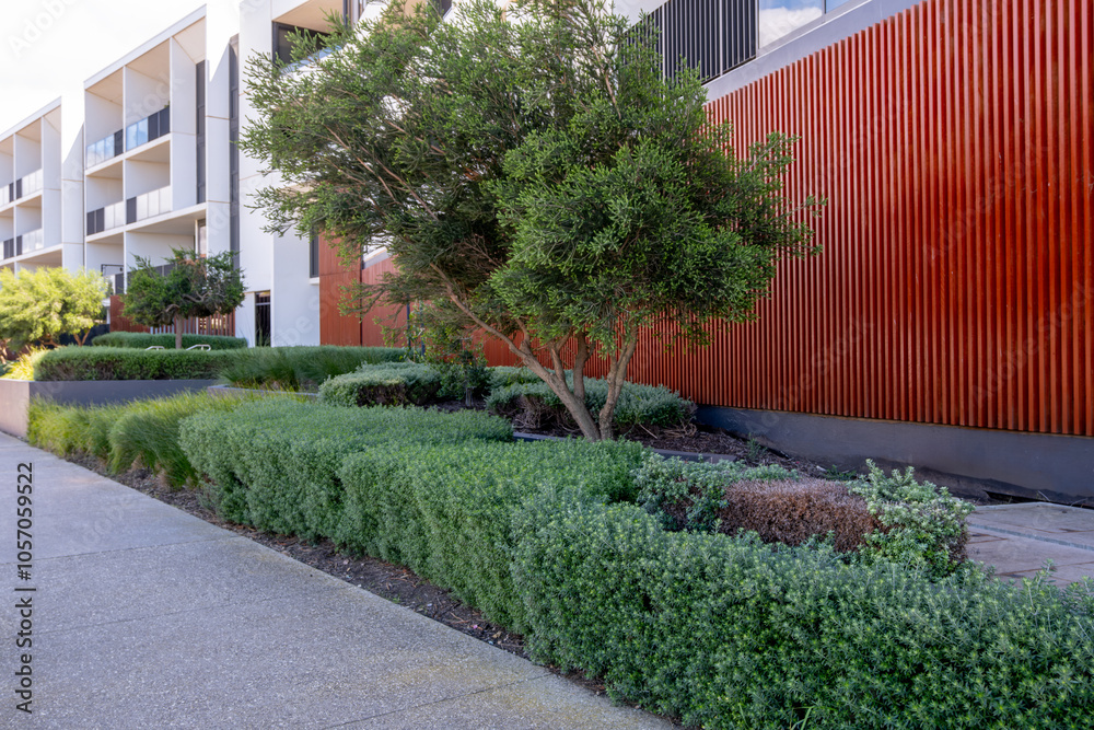 Urban modern apartment complex featuring contemporary landscape design ...