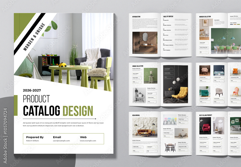 Product Catalog Layout With Green Accent Stock Template | Adobe Stock