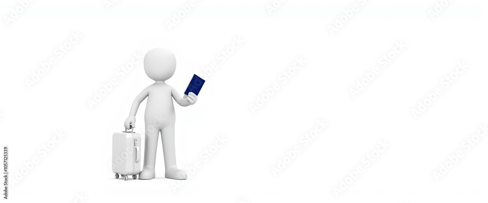 3D stick figure character representing international travel with ...