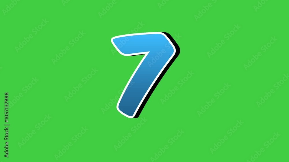 Number 7 seven symbol sign animation motion graphics cartoon blue color ...