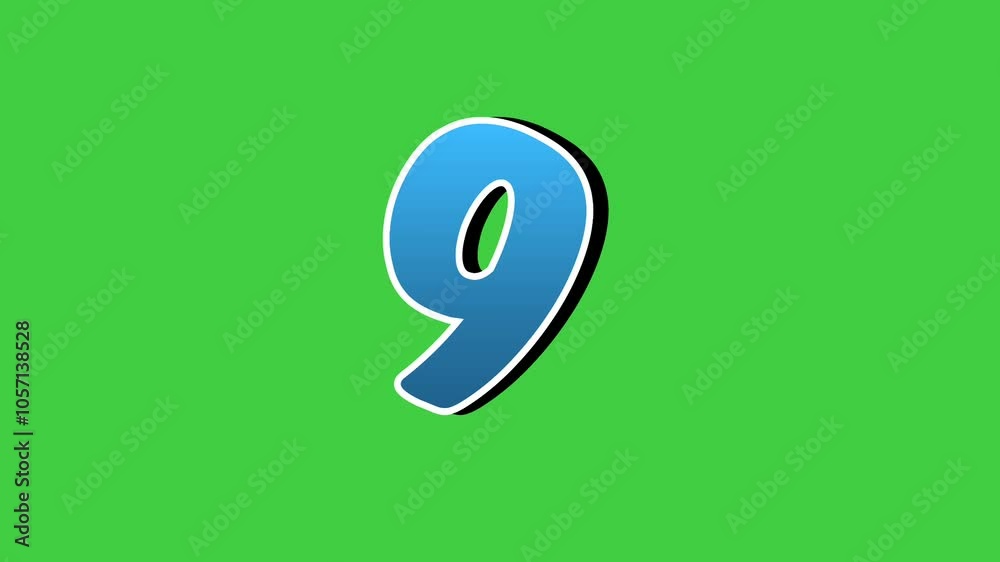 Number 9 nine symbol sign animation motion graphics cartoon blue color on green screen ...
