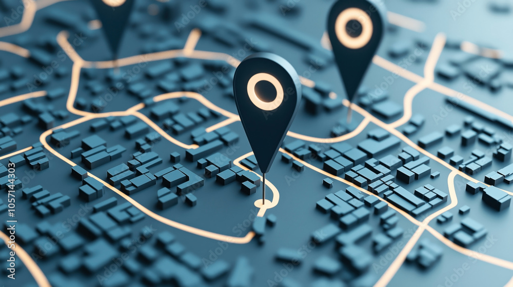 Foto de 3D illustration of a map with location pins marking specific ...