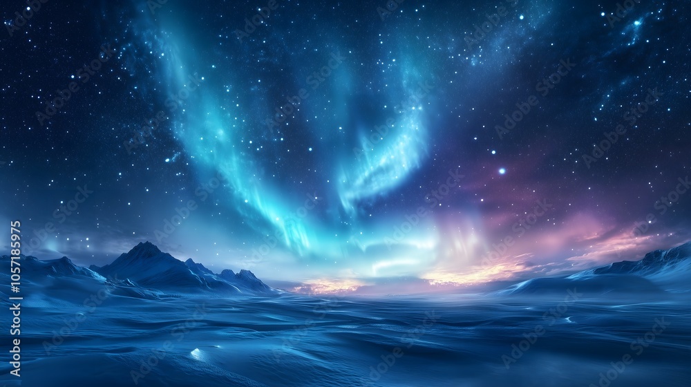 Mesmerizing Aurora Borealis (Northern Lights) Over Arctic Snowy ...