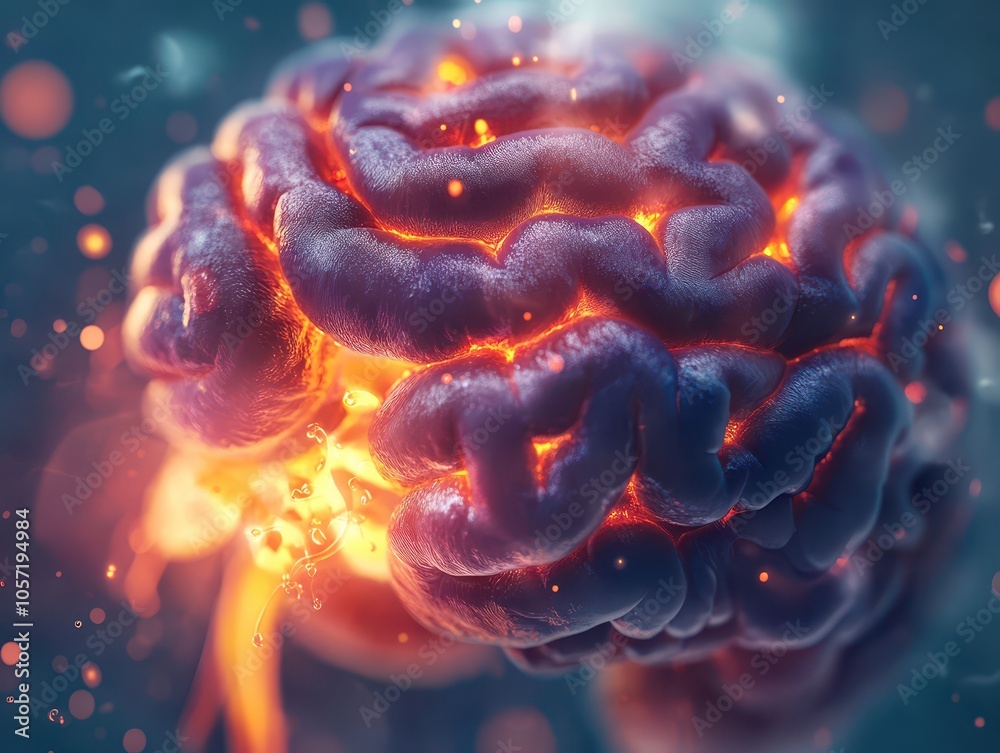 Brain visualization connected to glowing intestines, illustrating ...