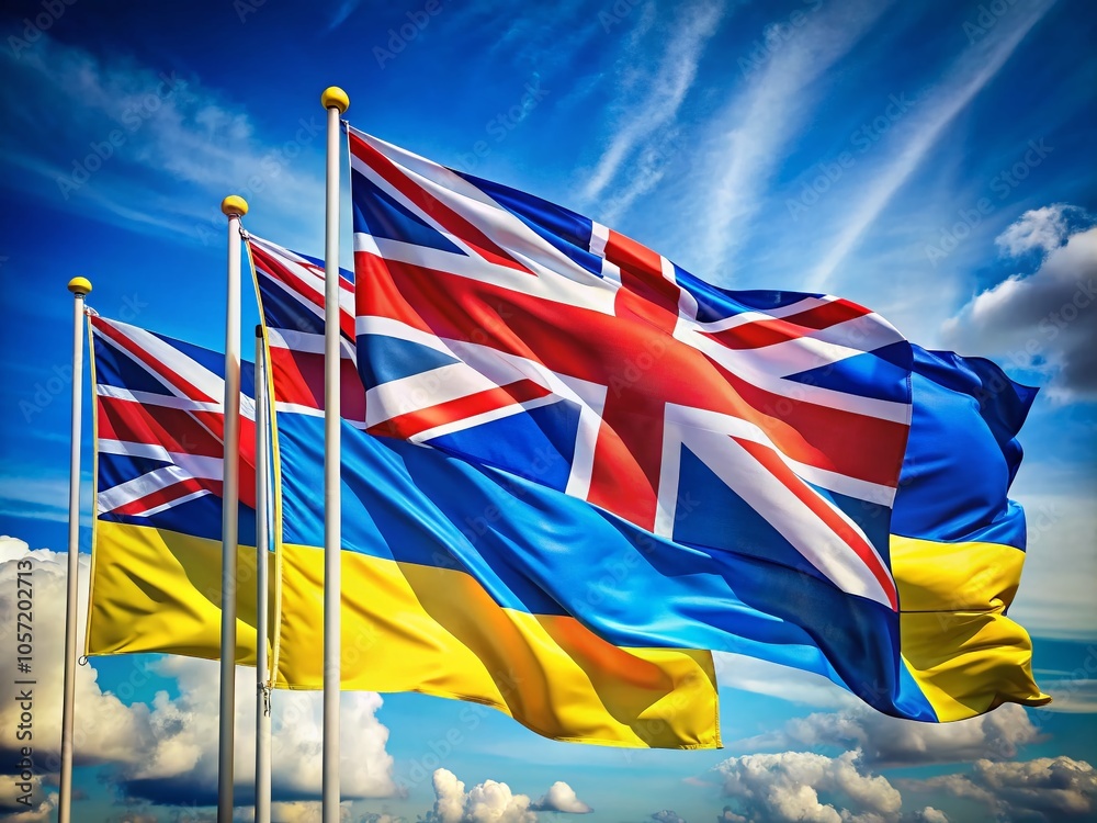 Union Jack and Ukrainian Flags Piled High - Vibrant HDR Image for ...
