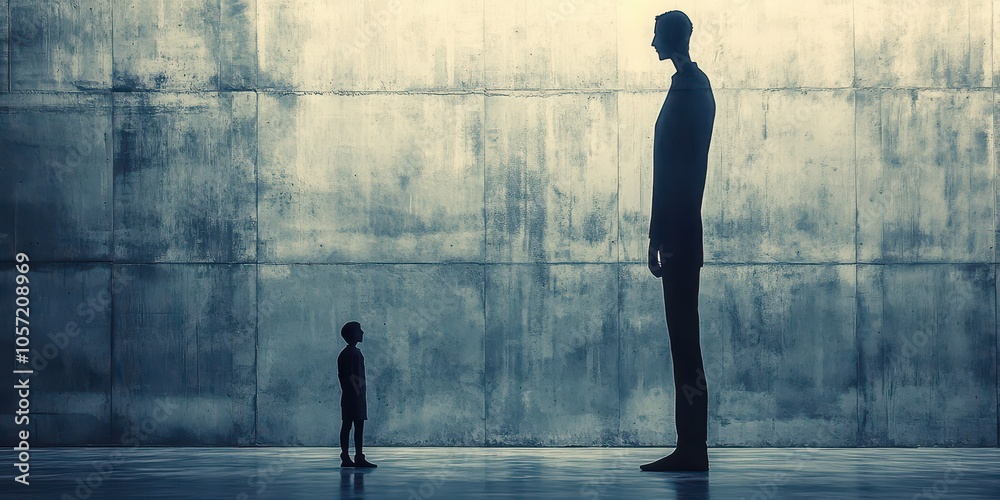 Tall and short figures standing side by side, symbolizing contrast in ...