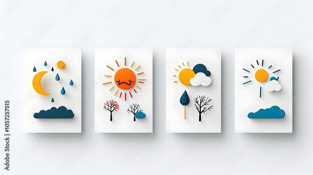 Set of minimalist two tone weather icons representing the four seasons ...