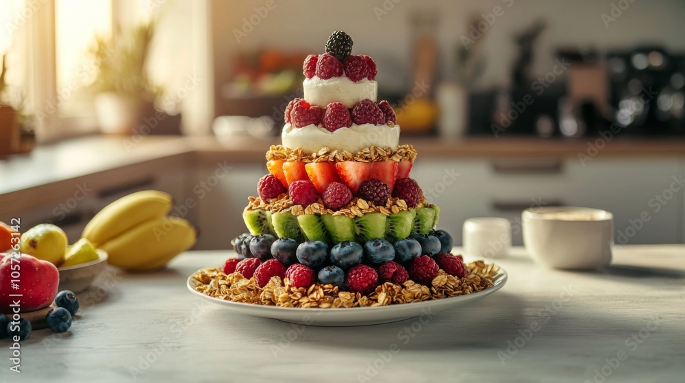 Vegan food pyramid with colorful fresh produce, arranged by size and ...