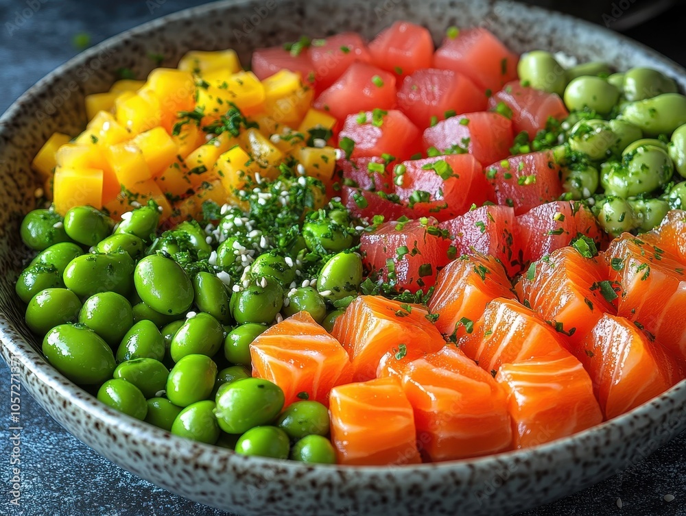 Vibrant poke bowl featuring fresh tuna, creamy avocado, and crisp ...