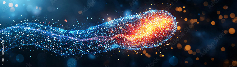 vibrant digital representation of sperm cell, showcasing glowing ...