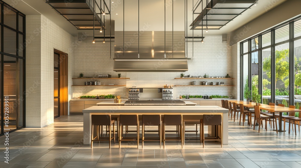 Culinary School Interior: Vertical Mockup Featuring Professional Ranges ...
