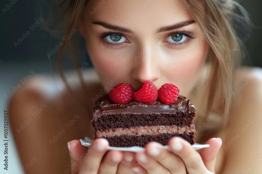 eat less sugar for health, women avoid to eat chocolate cake and sweets ...
