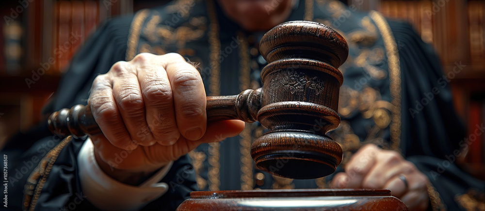 Hand of judge with judge's gavel in swing close-up, legal decision ...