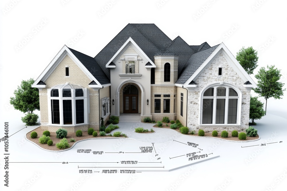 Blueprint of a luxury residential home with labeled floor plans, room ...